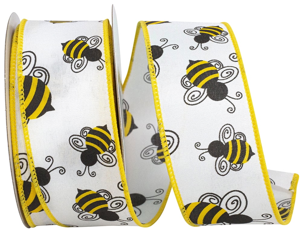 Reliant Ribbon - 92543W-030-09F, Bumble Bees 3 We Rd Ribbon, White, 1-1 ...