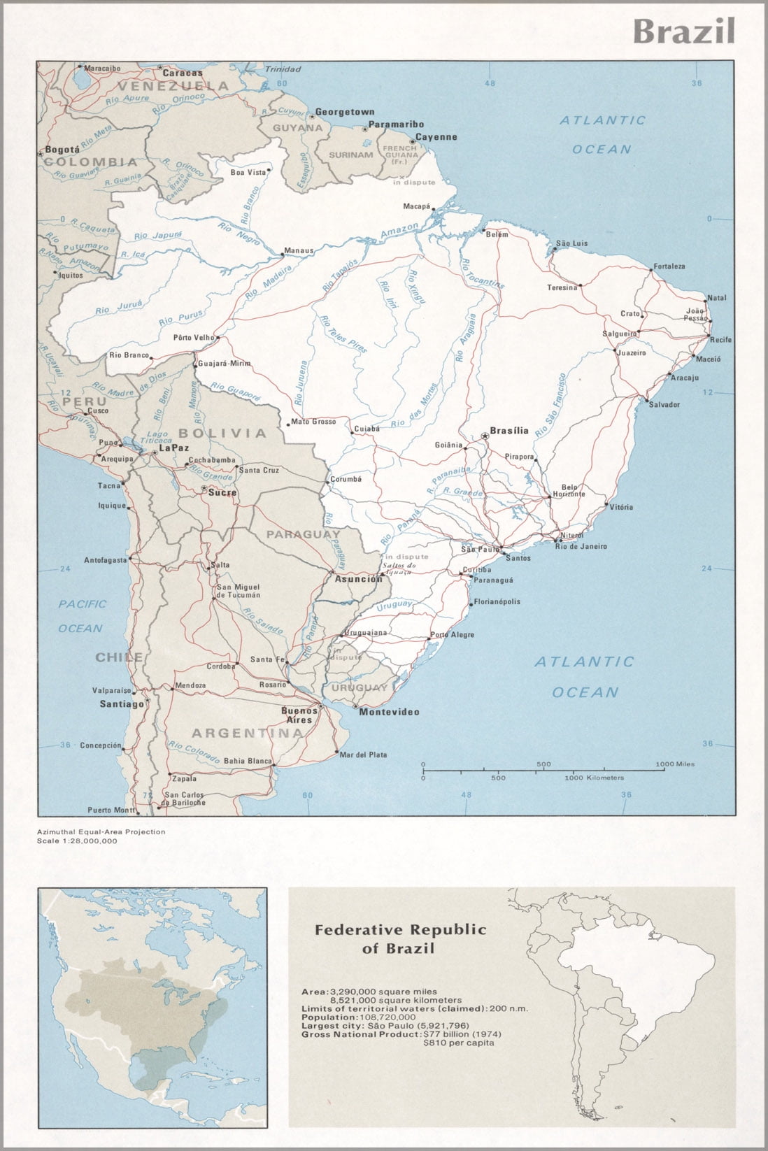 24"x36" Gallery Poster, cia map of brazil 1976 - Walmart.com