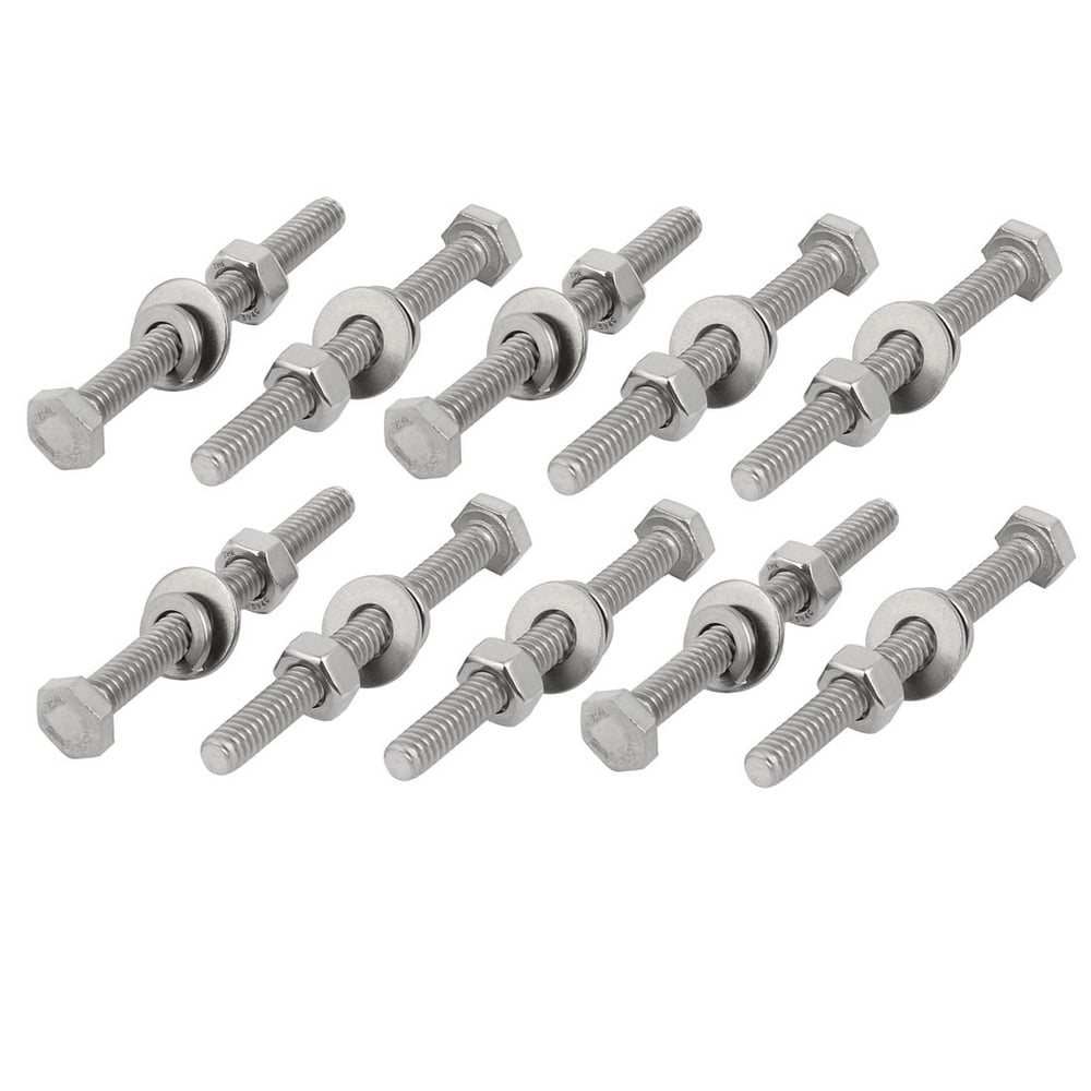 Unique Bargains 10 Set 304 Stainless Steel 1/4"-20 Thread 3" Length Hex ...
