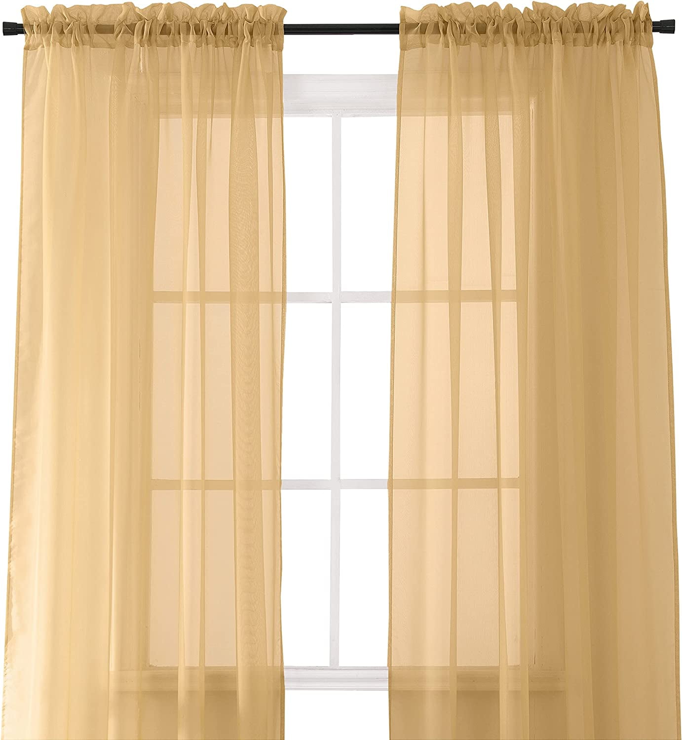 Elegant Comfort Sheer Curtains - 2 Piece Set - 2 inch Rod Pocket ...