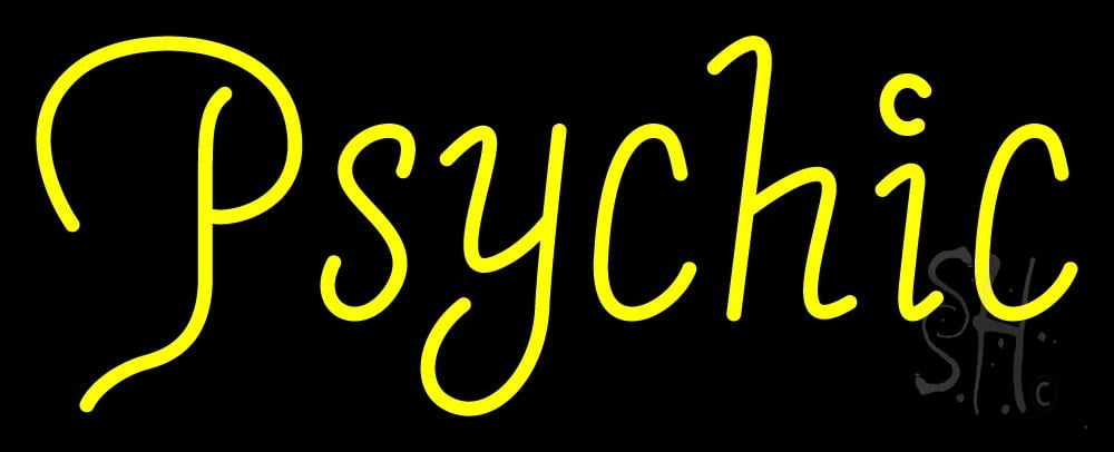 Yellow Psychic LED Neon Sign 13" Tall x 32" Wide - inches Black Square ...
