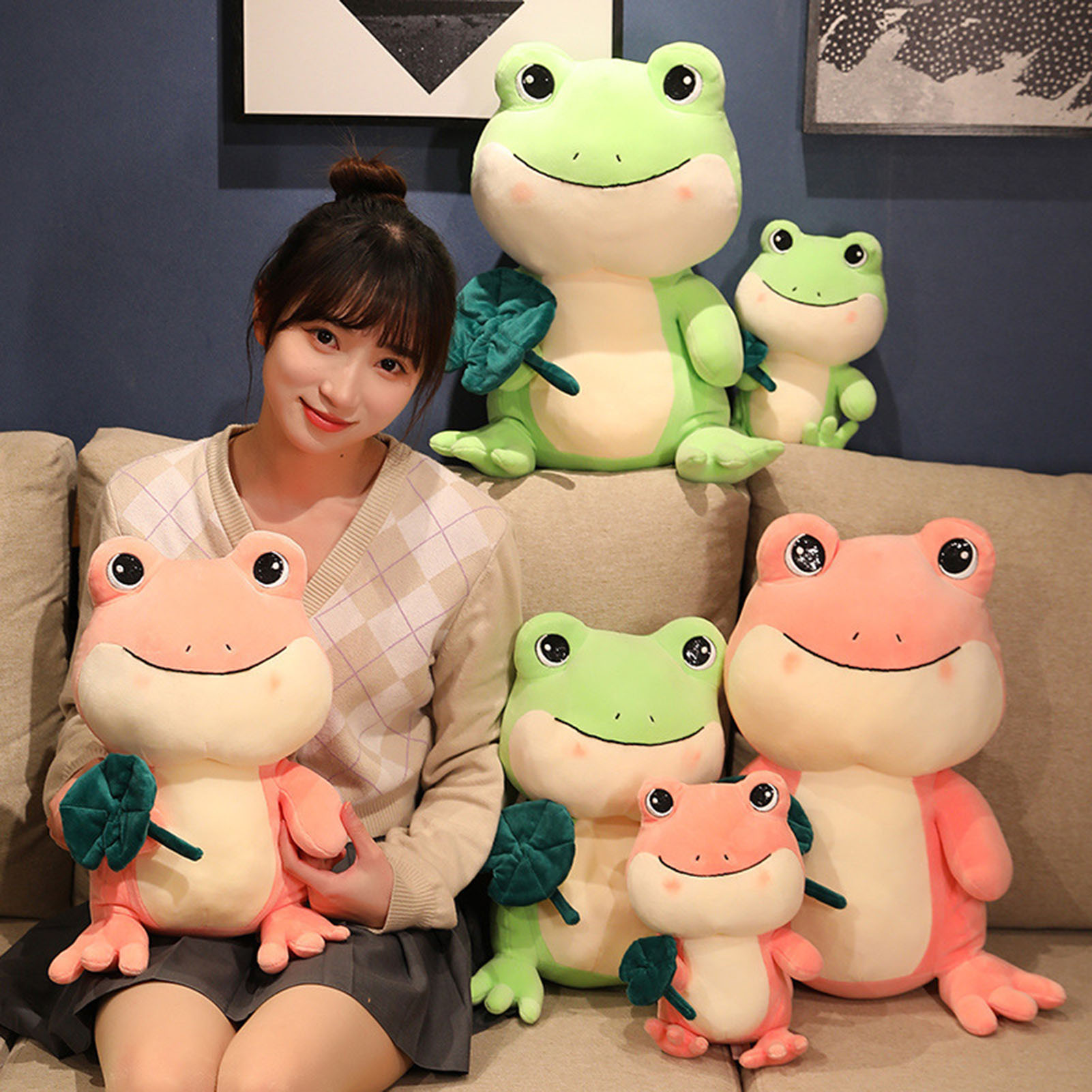 Hesroicy Frog Plush Toy Soft Lovely Cartoon Frog Hold Lotus Leaf ...