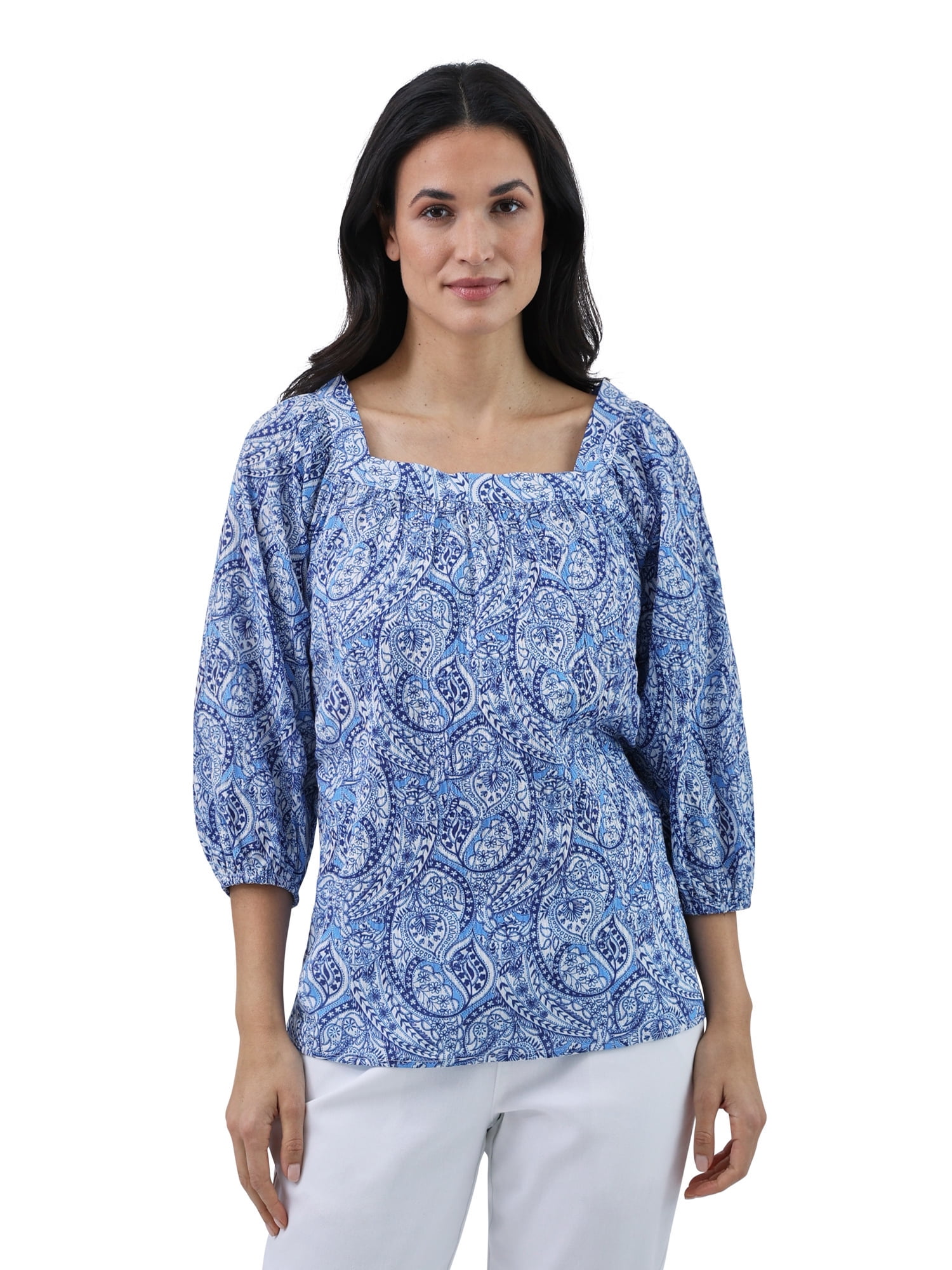 Chaps Women's Crinkle Square Neck Cotton Top - Walmart.com