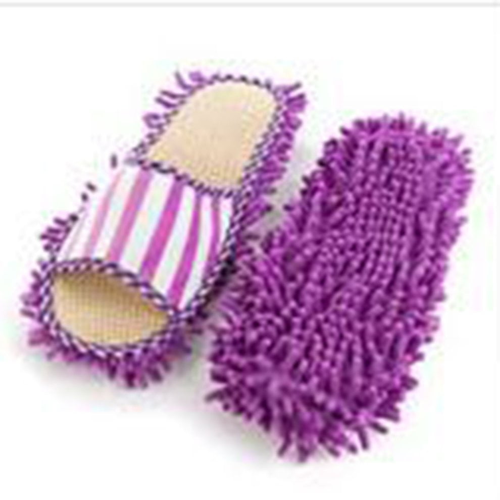 1 Pair Microfiber Floor Cleaning Slippers Floor Wipe Striped Chenille ...