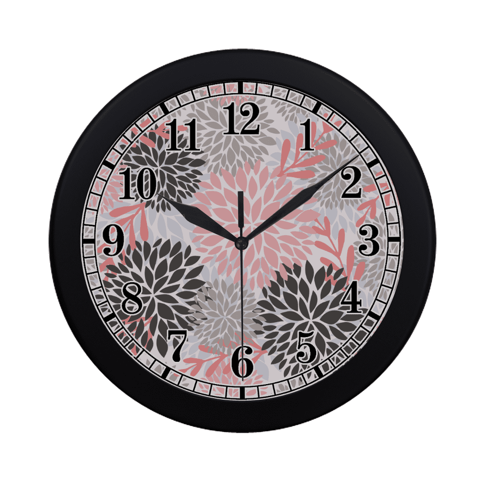SUNENAT Pink Dahlias Pinnata Flowers and Leaves Round Wall Clock Large ...
