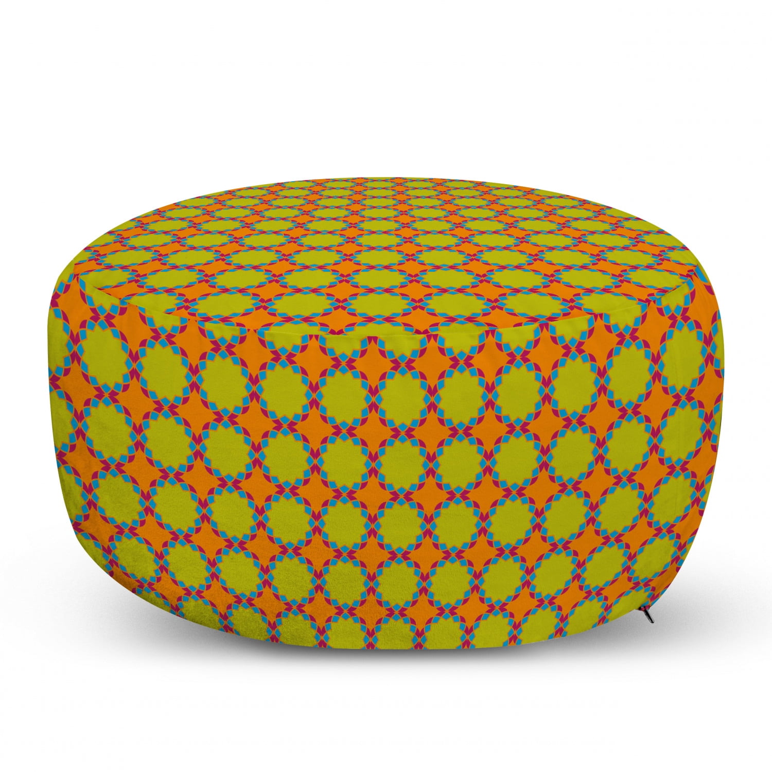 Oriental Pouf Cover with Zipper, Antique Circular Floral Motif with ...