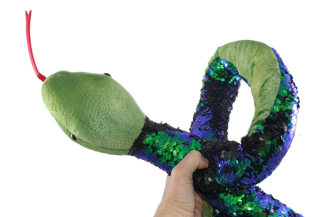 Jumbo 64" Plush GREEN Snake with Mermaid 2-Color Reversible Sequin ...
