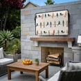Birds on the Wire Teal Grey Orange Burlap Background Outdoor TV Cover ...