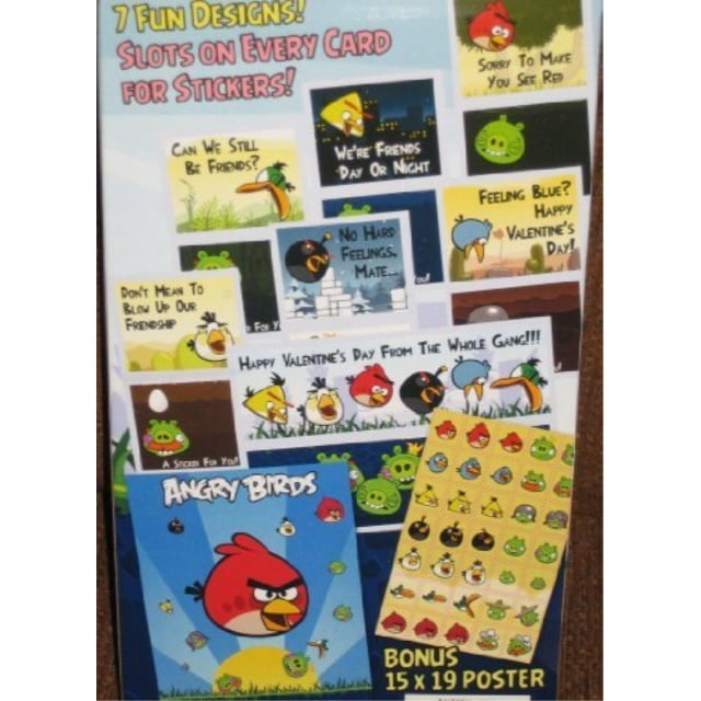 angry birds 34 valentines w 35 stickers and bonus poster - Walmart.com