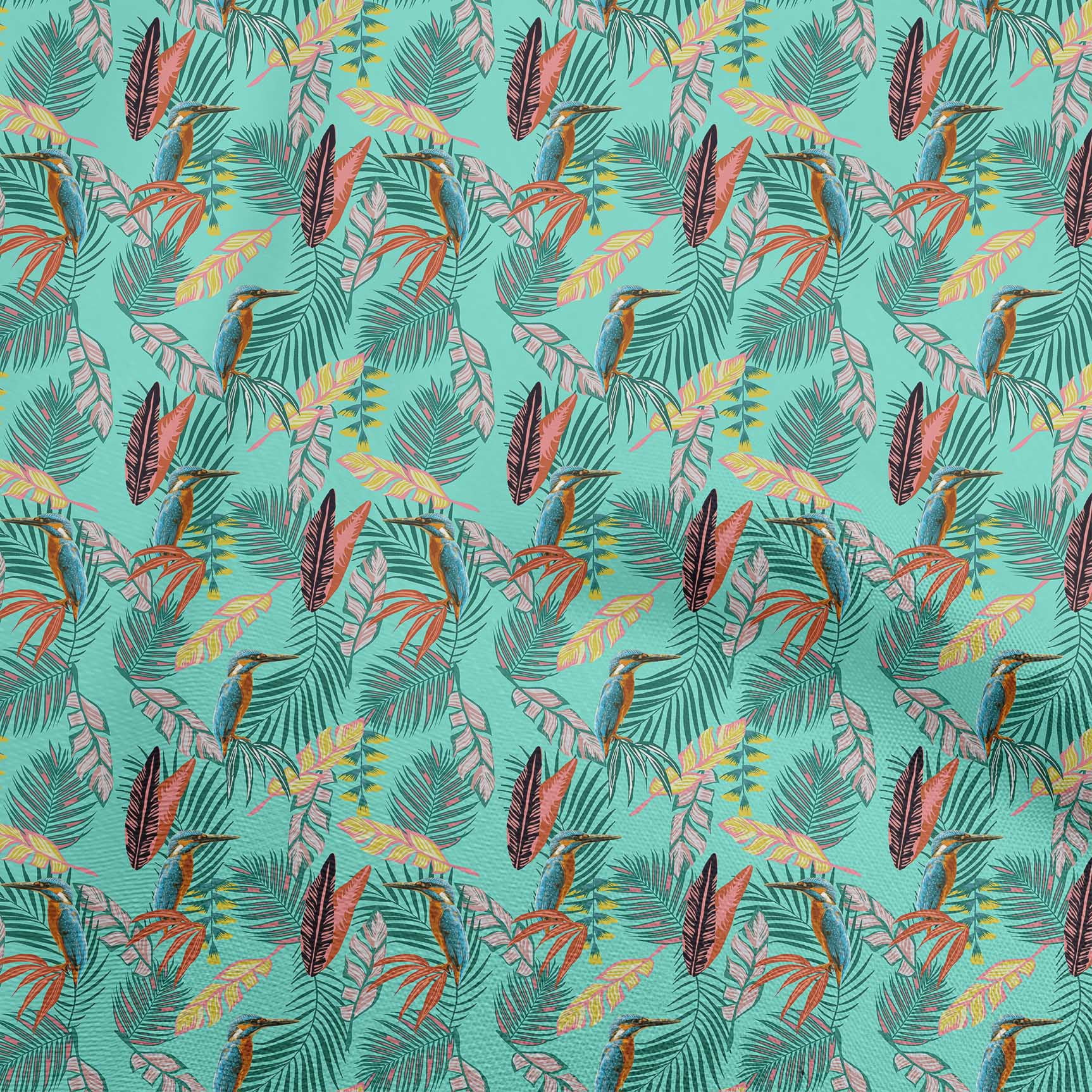 oneOone Silk Tabby Turquoise Green Fabric Tropical Leaf Fabric For ...
