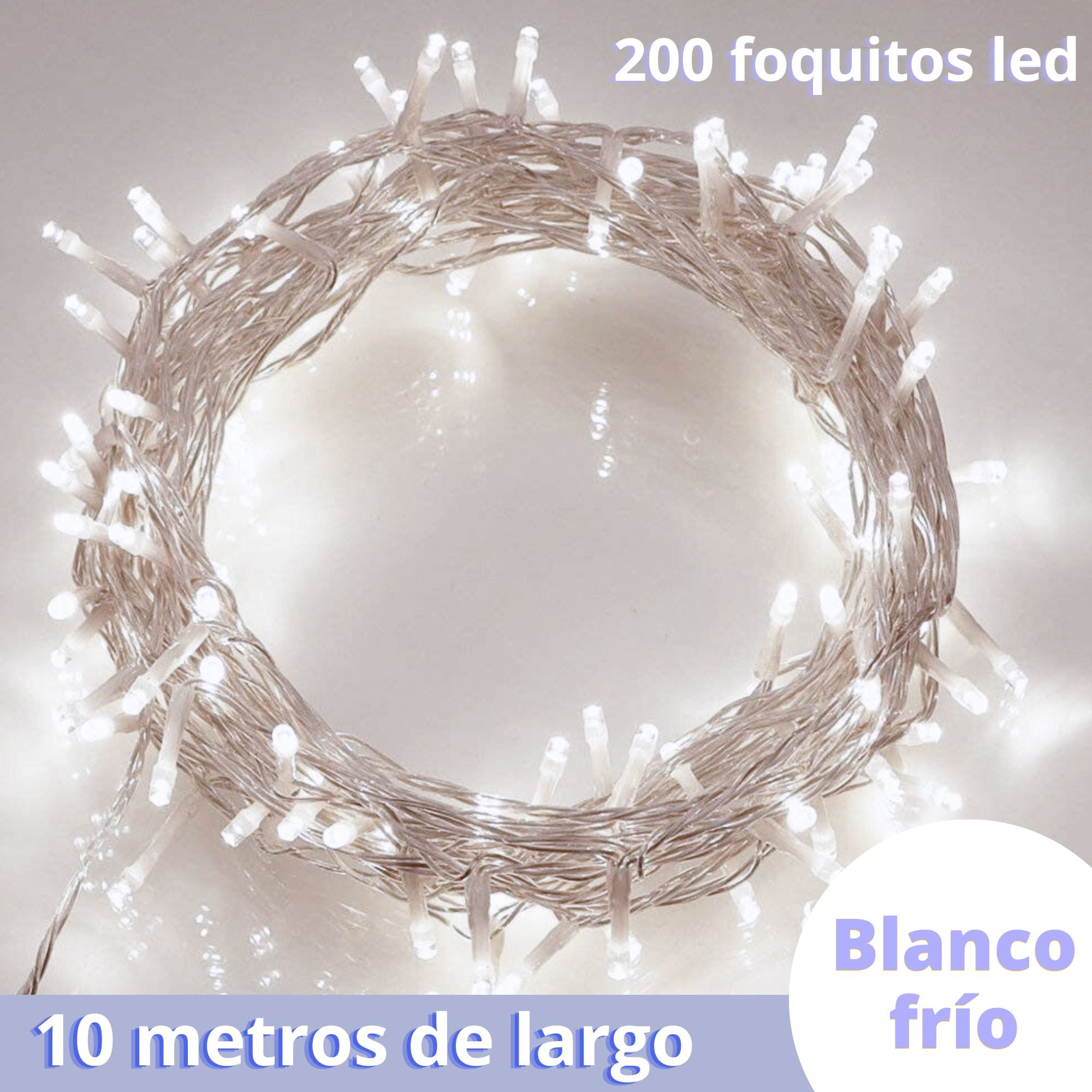 Series navideñas Blanco frío 10 metros 200 Leds, series de luces ...
