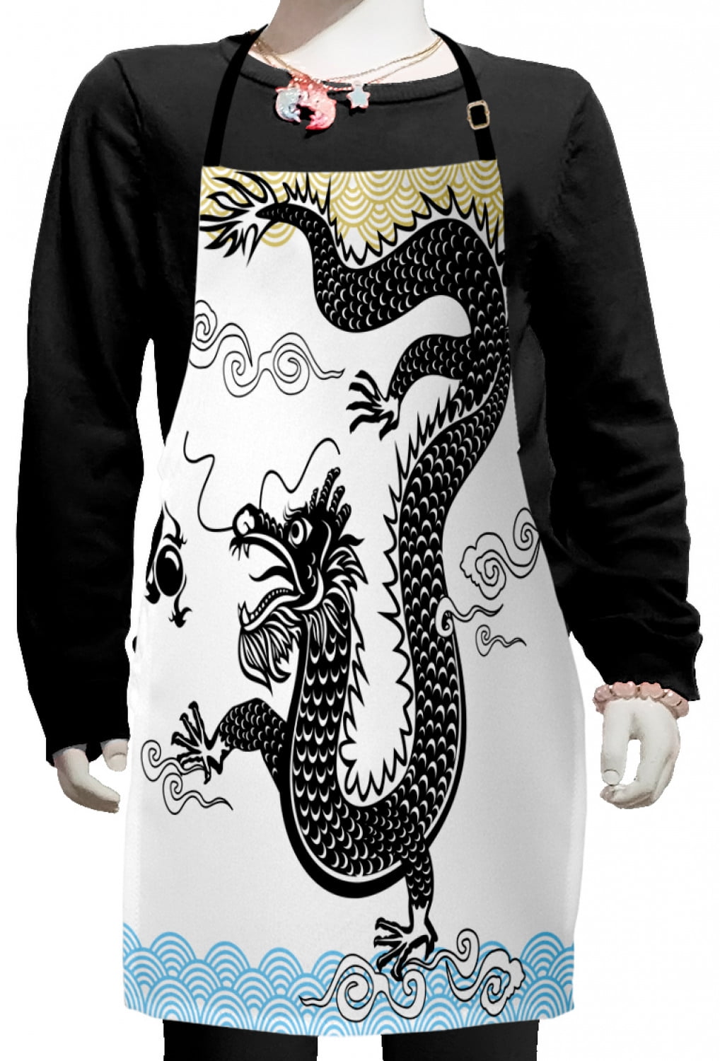 Dragon Kids Apron, Funny Traditional Chinese Dragon at Sea Waves with ...