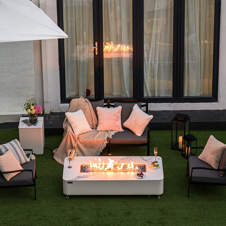 42 Inch 50,000 BTU Rectangle Terrazzo Fire Pit Table With, 51% OFF