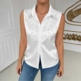 Aezemi Satin Blouses for Women, Button up Collared Pearl Sleeveless ...