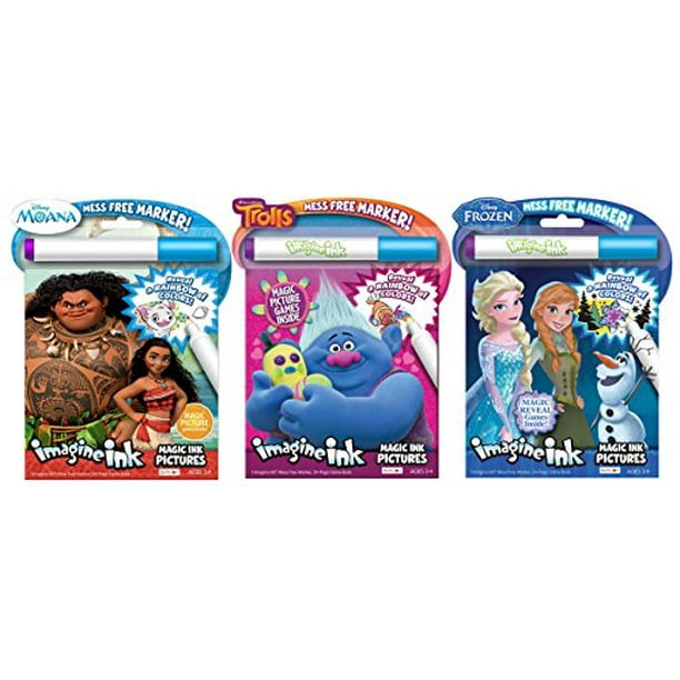 Bundle of 3 Imagine Ink Magic Pictures Activity Books - Moana, Trolls ...