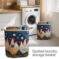 Boho Quilted Laundry Basket with Handle - Artistic Landscape Painting ...
