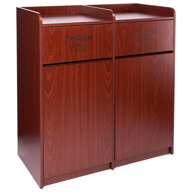 Displays2go Commercial Double Waste Bin with Wood Finish, Laminated ...