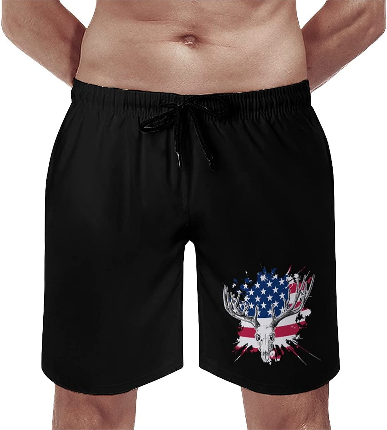 Men's Deer Hunting American Flag USA Swim Trunks Quick Dry Swim Shorts ...