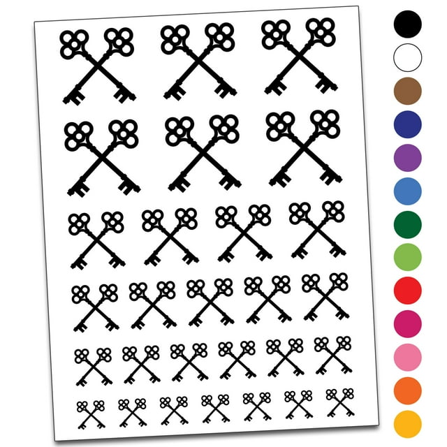 Two Crossed Keys Water Resistant Temporary Tattoo Set Fake Body Art ...