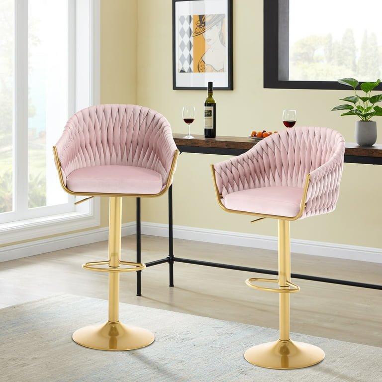 JONPONY Bar Stools Set of 6 Counter Height Bar Stools Velvet Swivel Bar Stool for Kitchen Island Bar Pub Pearl Blush Walmart