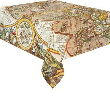 MYPOP Vintage World Map Cotton Linen Tablecloth Set 60x84 Inches - Old ...
