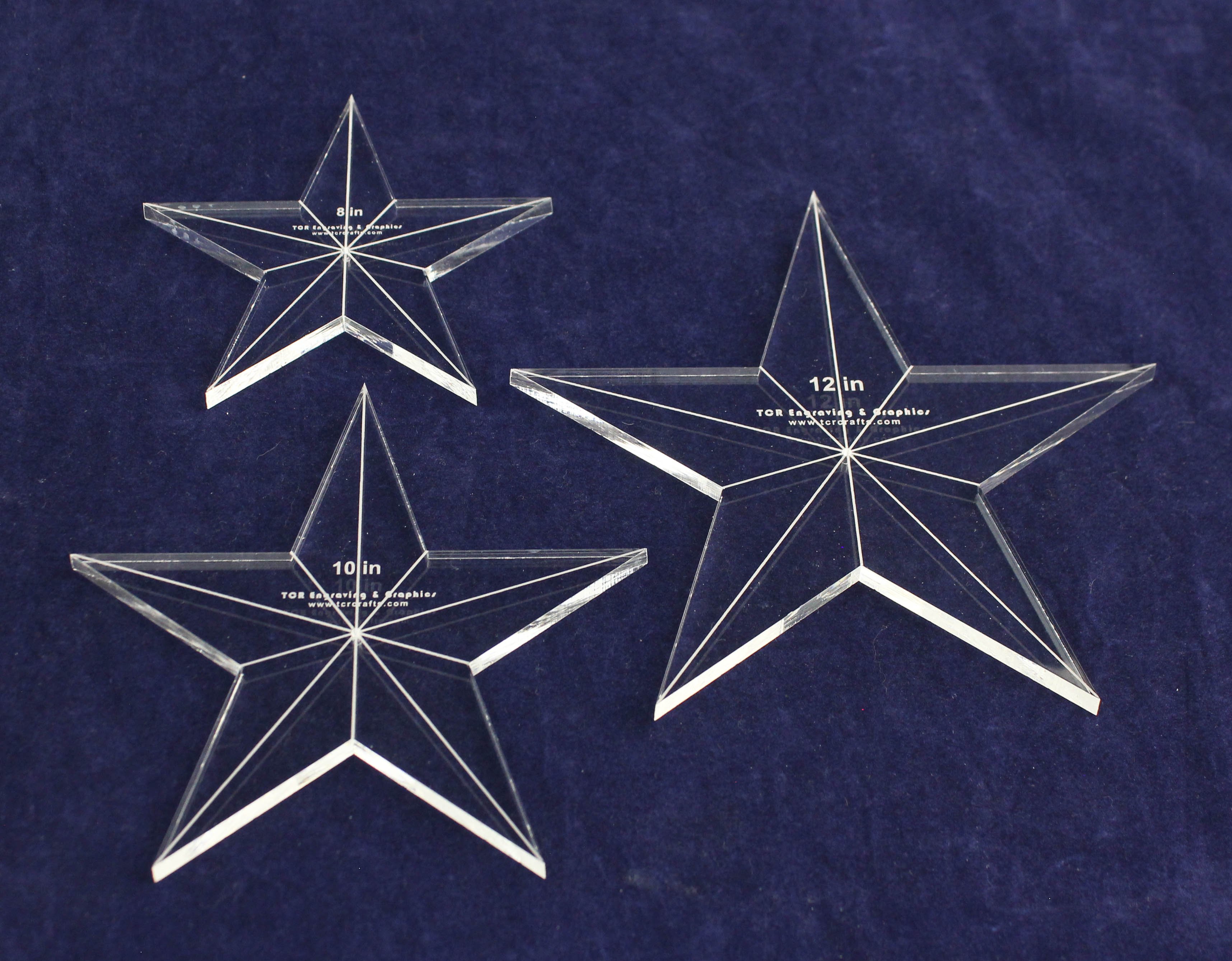 Star Template 3 Piece Set. 8",10",12" - Clear 1/4" Thick w/ Guidelines ...