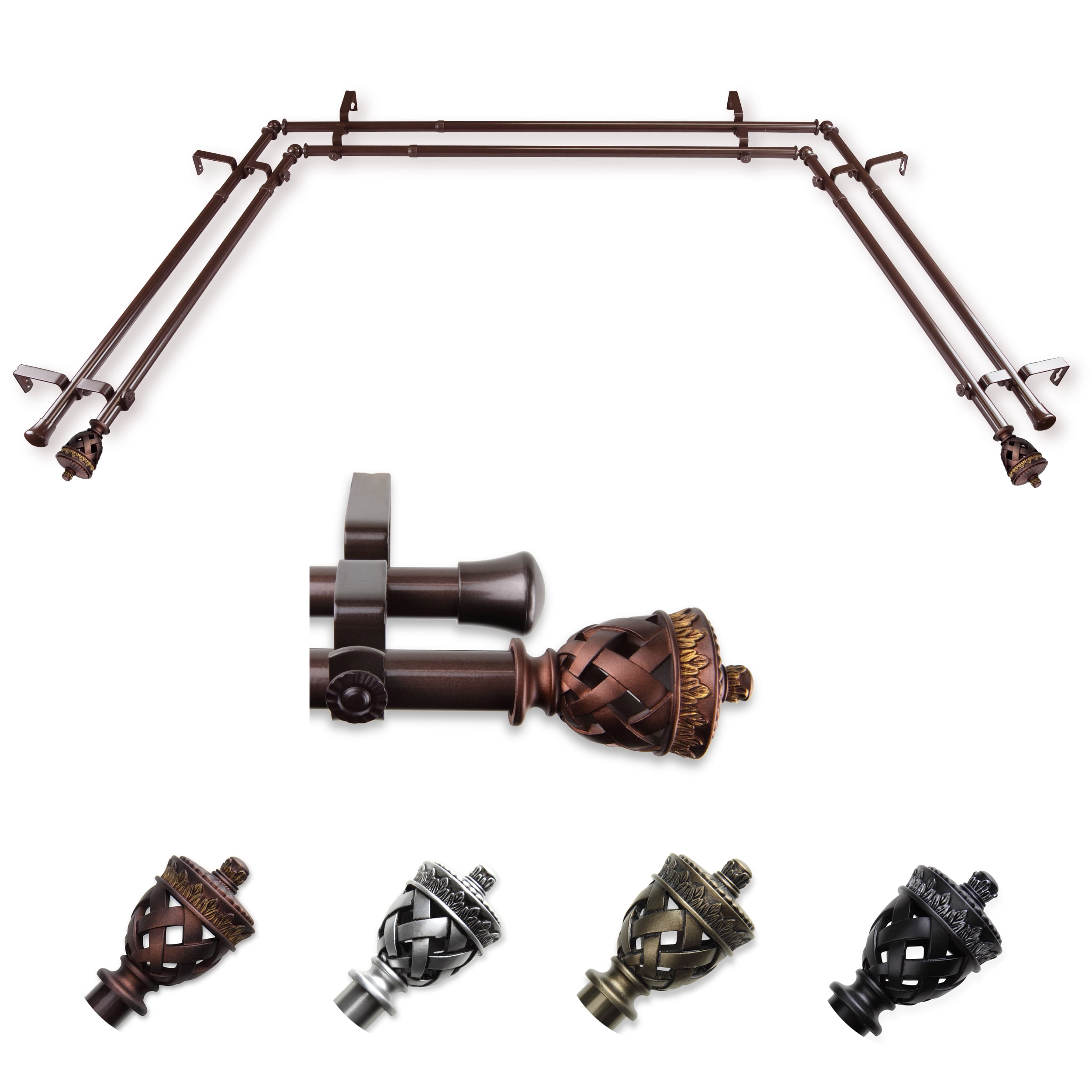 Thema 13/16" Double Bay Window curtain rod Adjustable 20"-36", 38"-72 ...