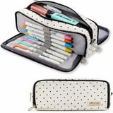 GiLiling Pencil Case Handheld 3 Compartments Black Dots Design Large ...