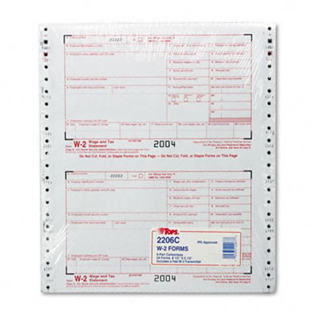 Tops 2206C W-2 Tax Forms for Dot Matrix Printers 6-Part Carbonless 24 ...