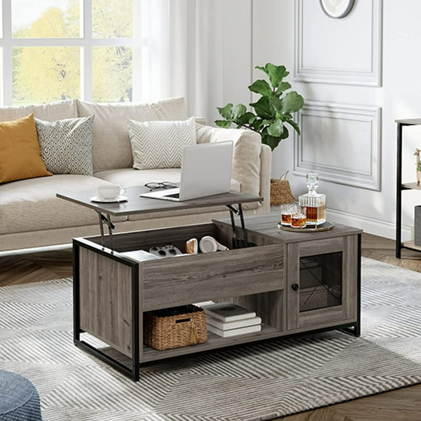 DWVO Farmhouse Lift Top Coffee Table with Hidden Compartment Storage ...