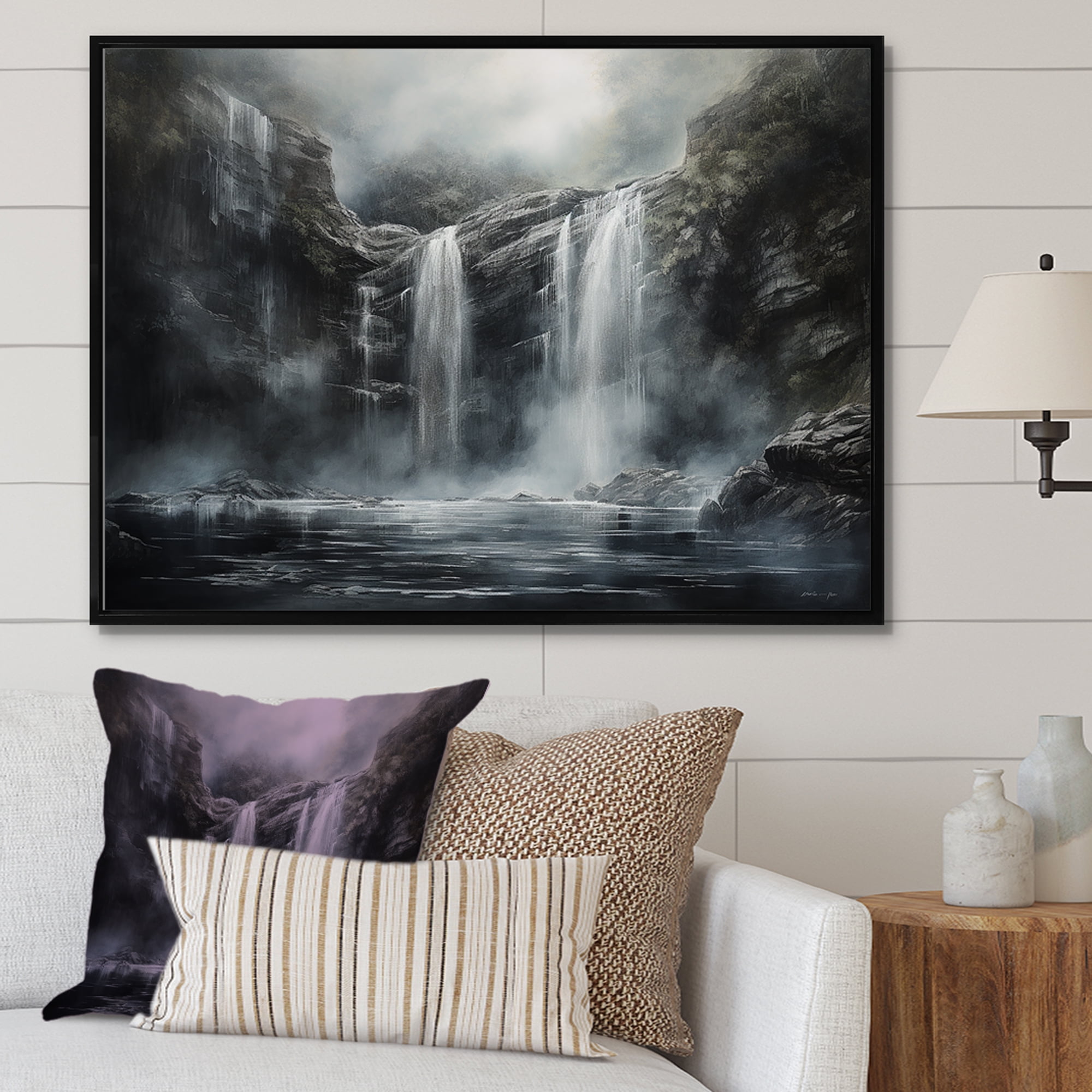Click here for Designart Waterfall Framed Wall Art  Magical Cliff... prices