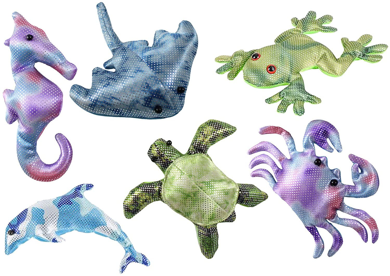 6 Ocean Animal Set - Sand Filled Animal Toy - Seahorse, Crab, Turtle ...