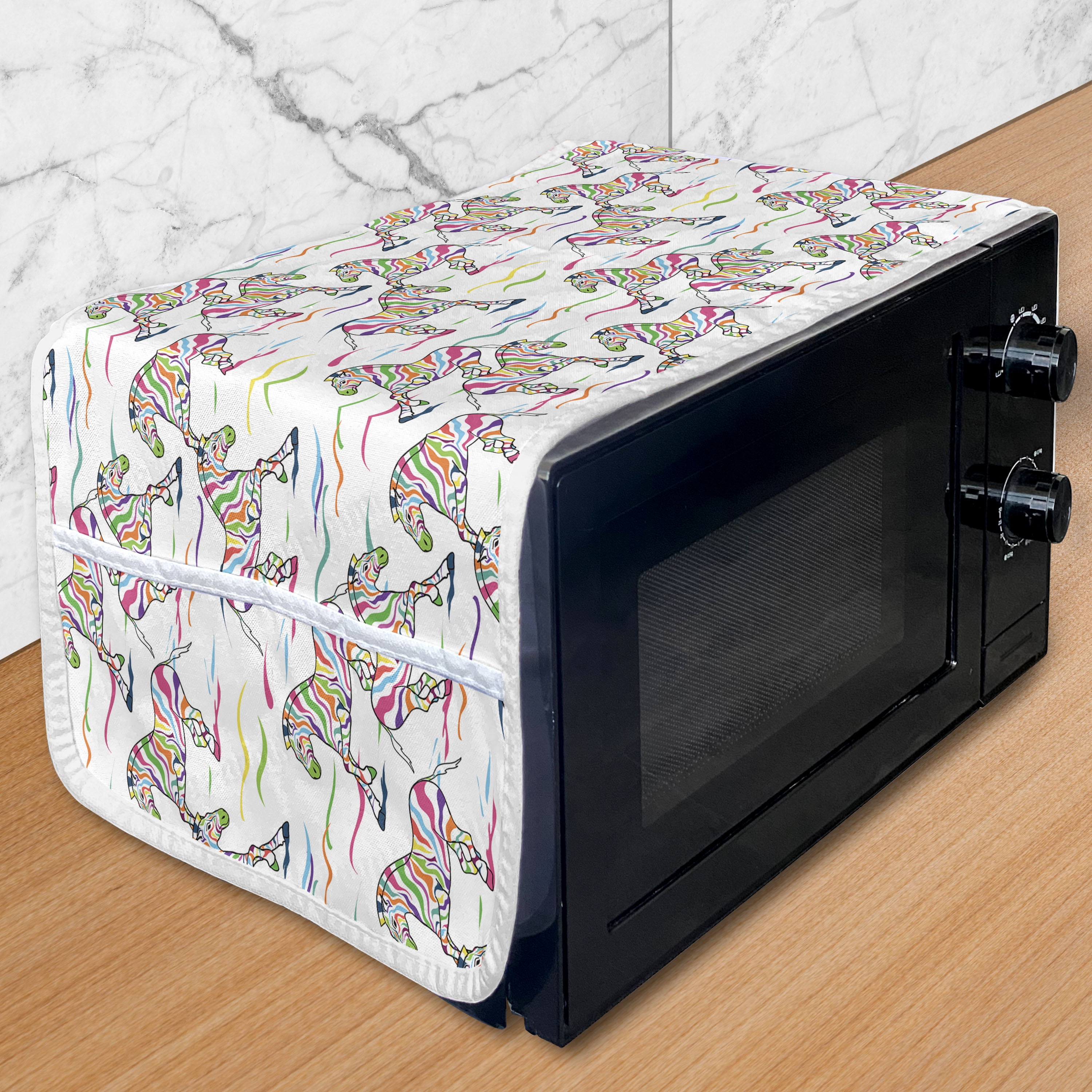 Zebra Microwave Oven Cover, Pattern of Running Zebra Animals with ...