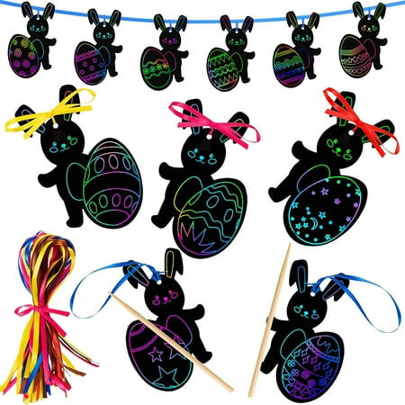 48 Pieces Scratch Paper Easter Scratch Craft Art Easter Day Ornaments ...