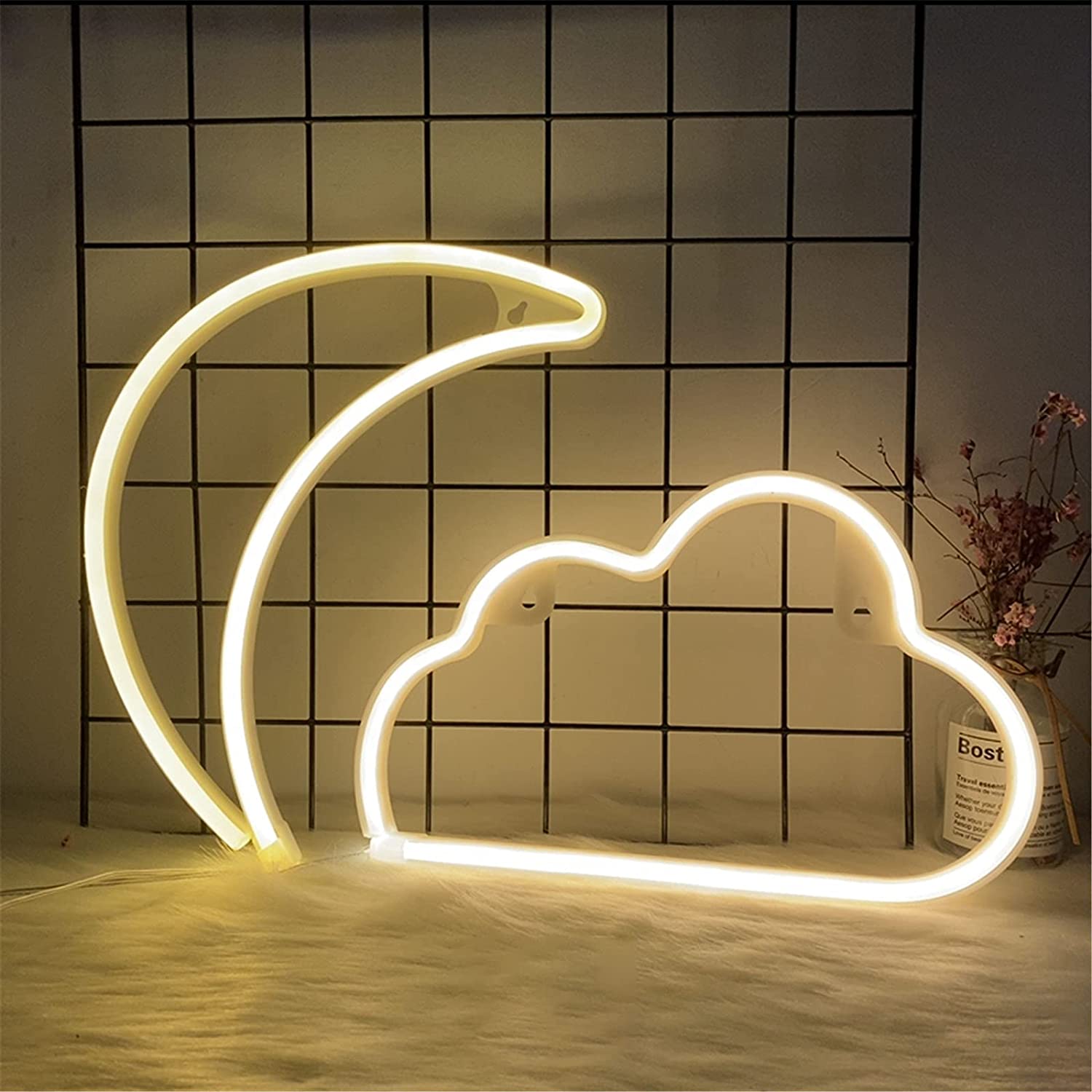 Neon Light Cloud And Neon Light Moon Warm White Combination Neon Wall ...