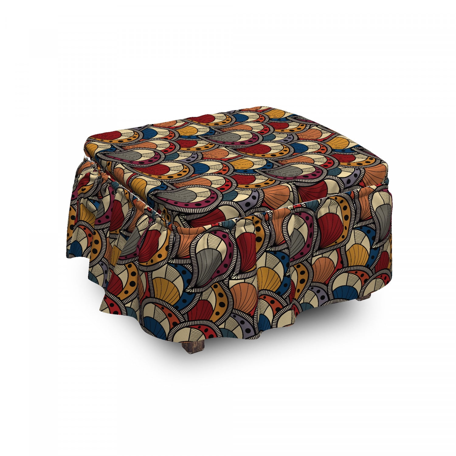 African Ottoman Cover, Abstract Paisley Motifs, 2 Piece Slipcover Set ...