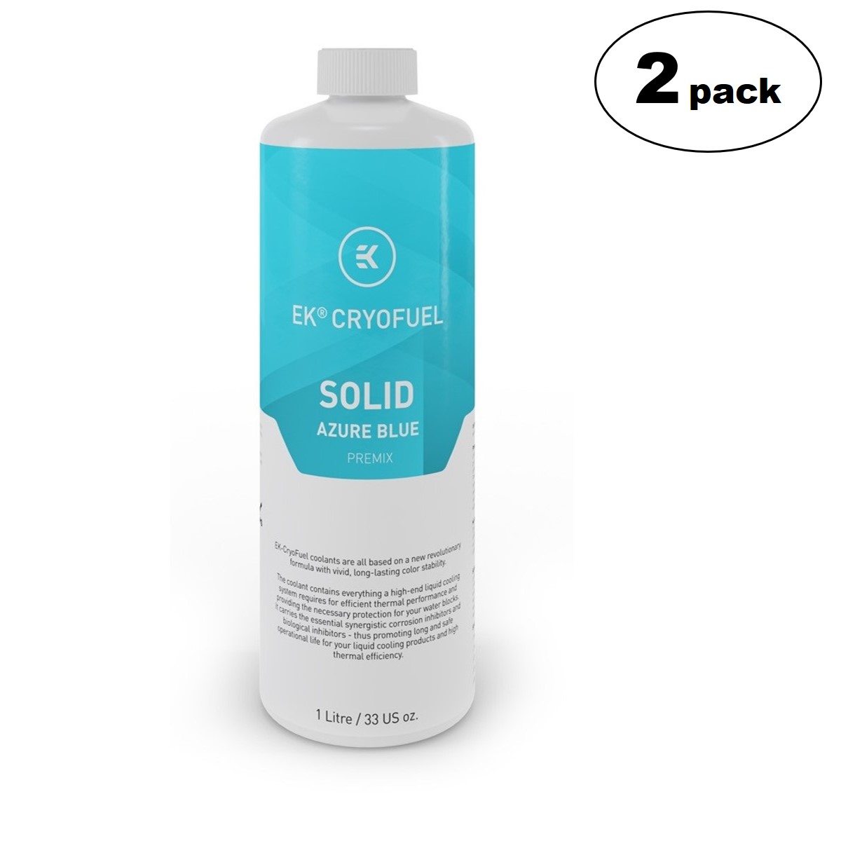 EKWB EK-CryoFuel Solid Premix PC Coolant, 1000mL, Azure Blue, 2-pack ...