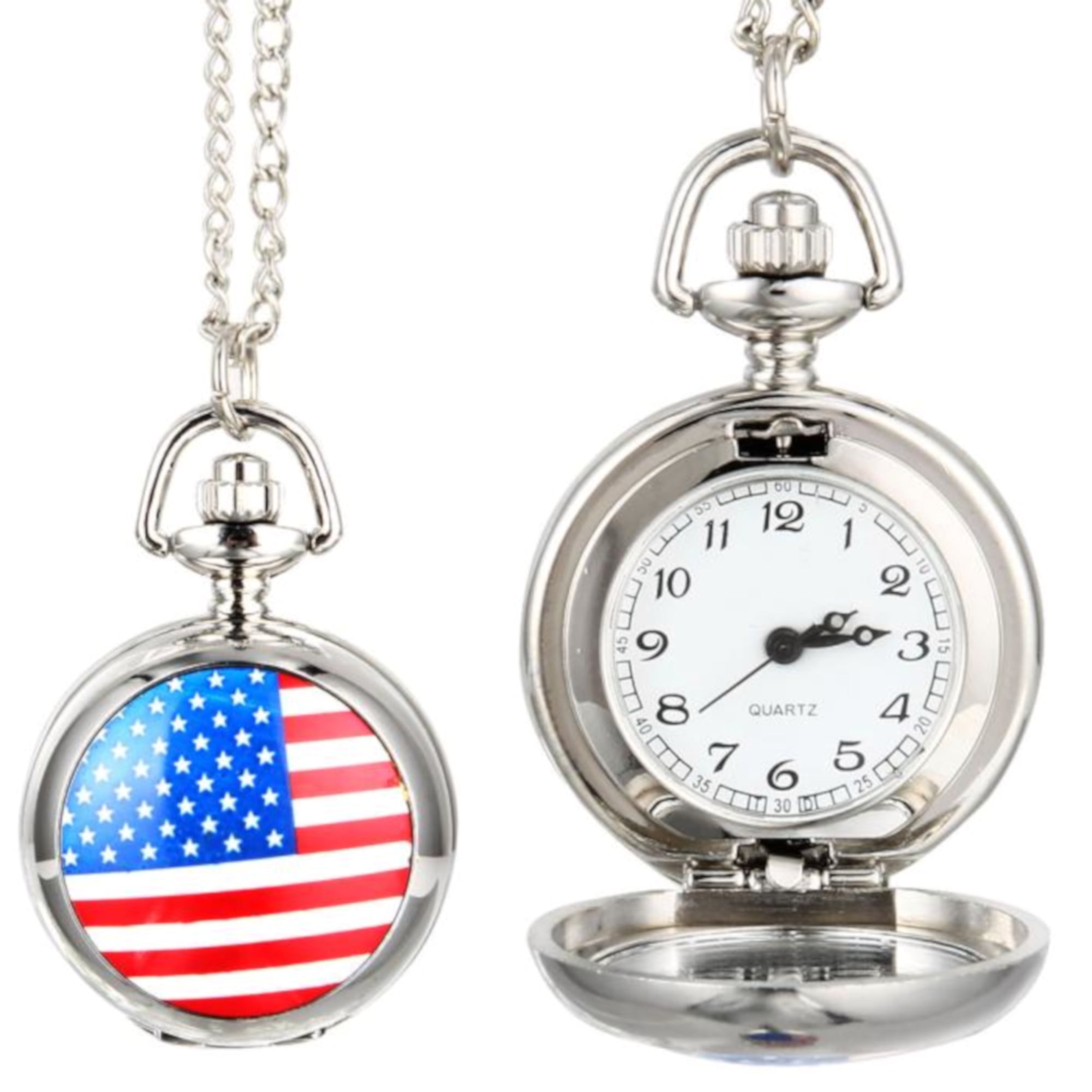 American Flag Small Size Silver Tone Pocket Watch Anti-Tarnish WP-41 ...