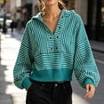 Qgtaibl Womens Long Sleeve Hooded Pullover Striped V Neck Eyelet
