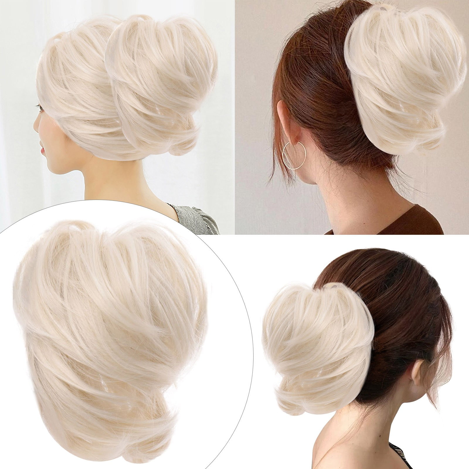 OUHUON Female Hair Bag Ball Head Wig Button Flower Bag Wig, Hair Ring ...