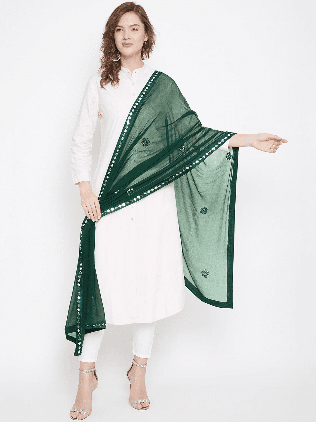eloria Floral Bottle Green Woman's Indian Ethnic Chunni, Dupatta, Stole ...