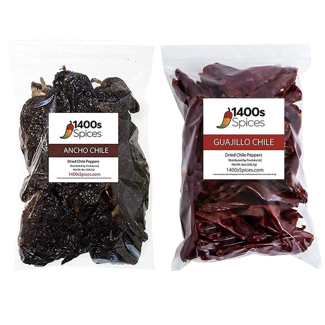 Dried Chiles Peppers 2 Pack Bundle (1lb Total) - 8oz Chile Guajillo ...