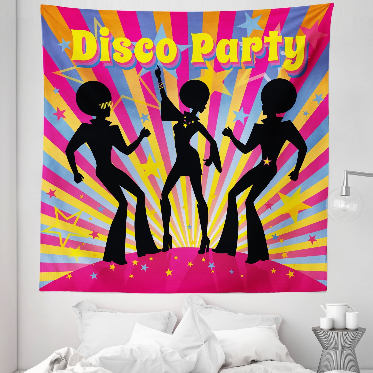 Party Tapestry, Dancing People Silhouettes Afro Hair Disco and Funky ...