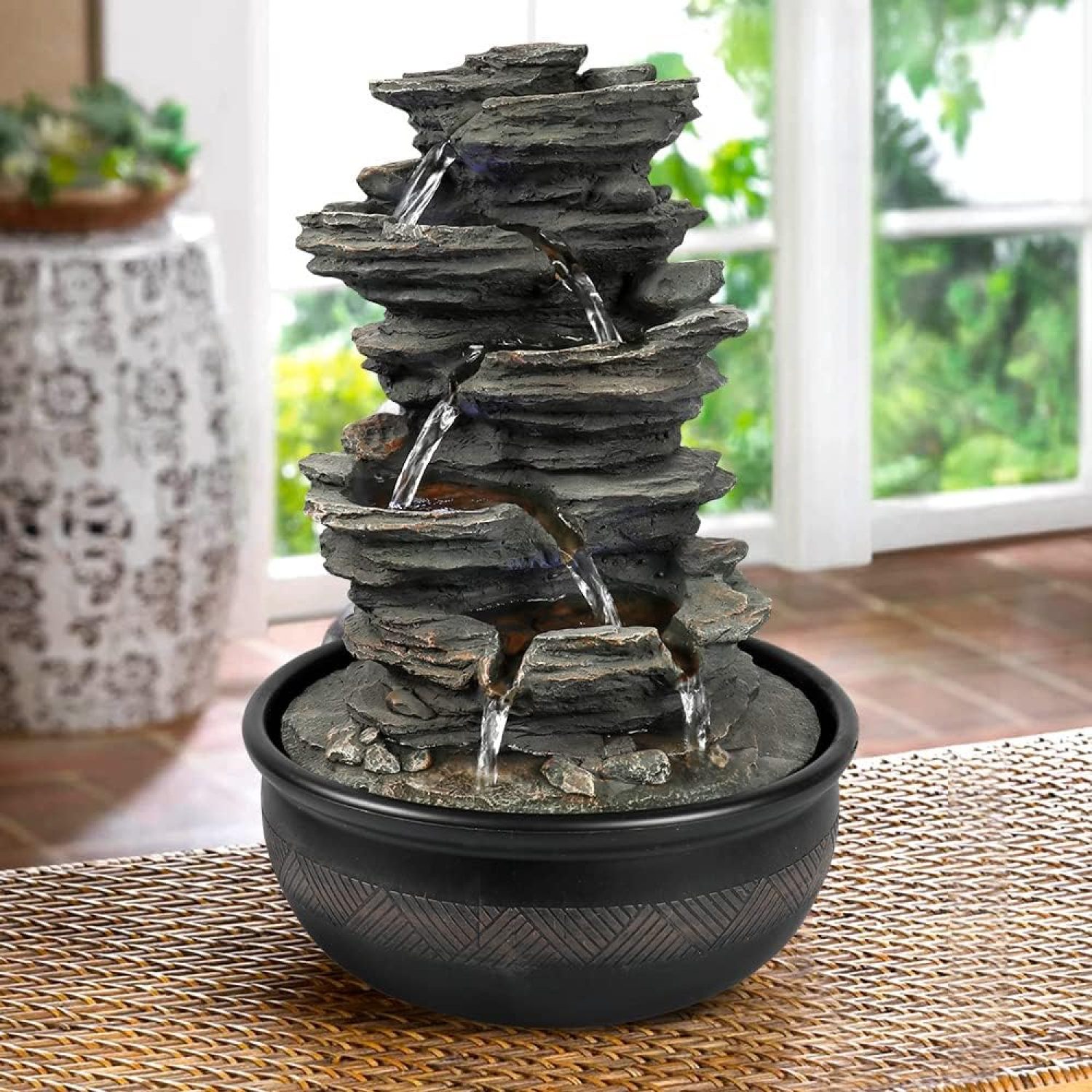 Bilot 15.7” High Rock Falls Water Fountain with LED Lights - 5-Tier ...