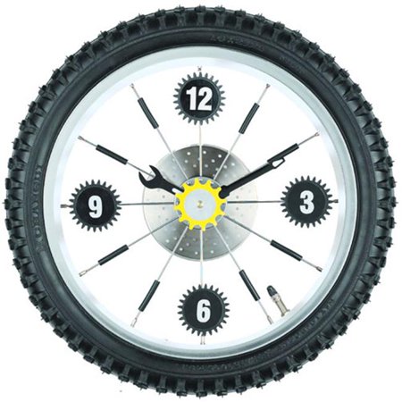 Maples LZXC-16-BK Bike Wall Clock - With Black Tire Rim and Rubber Tire ...