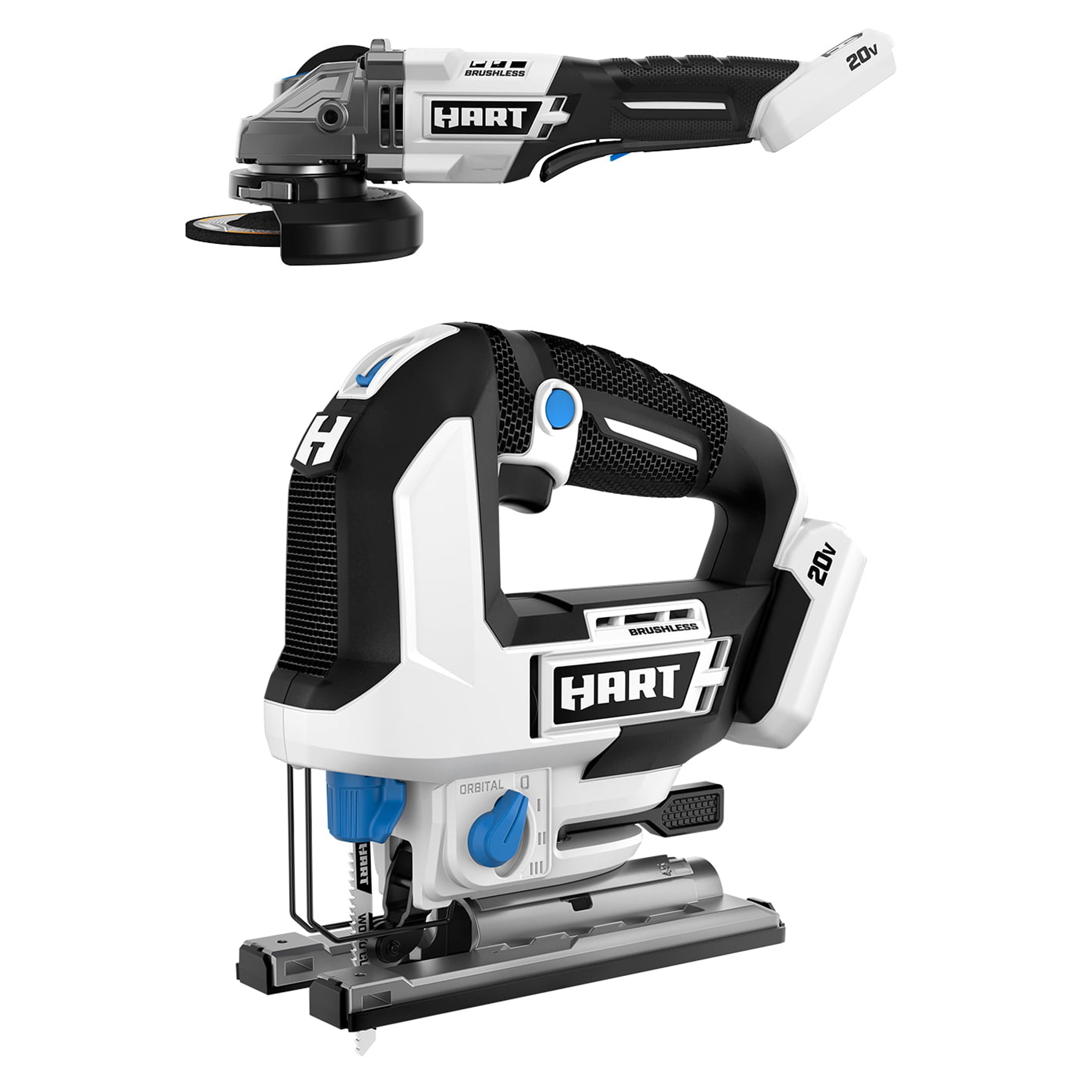 HART 20-Volt Brushless Orbital Jigsaw and Angle Grinder Bundle (Battery ...