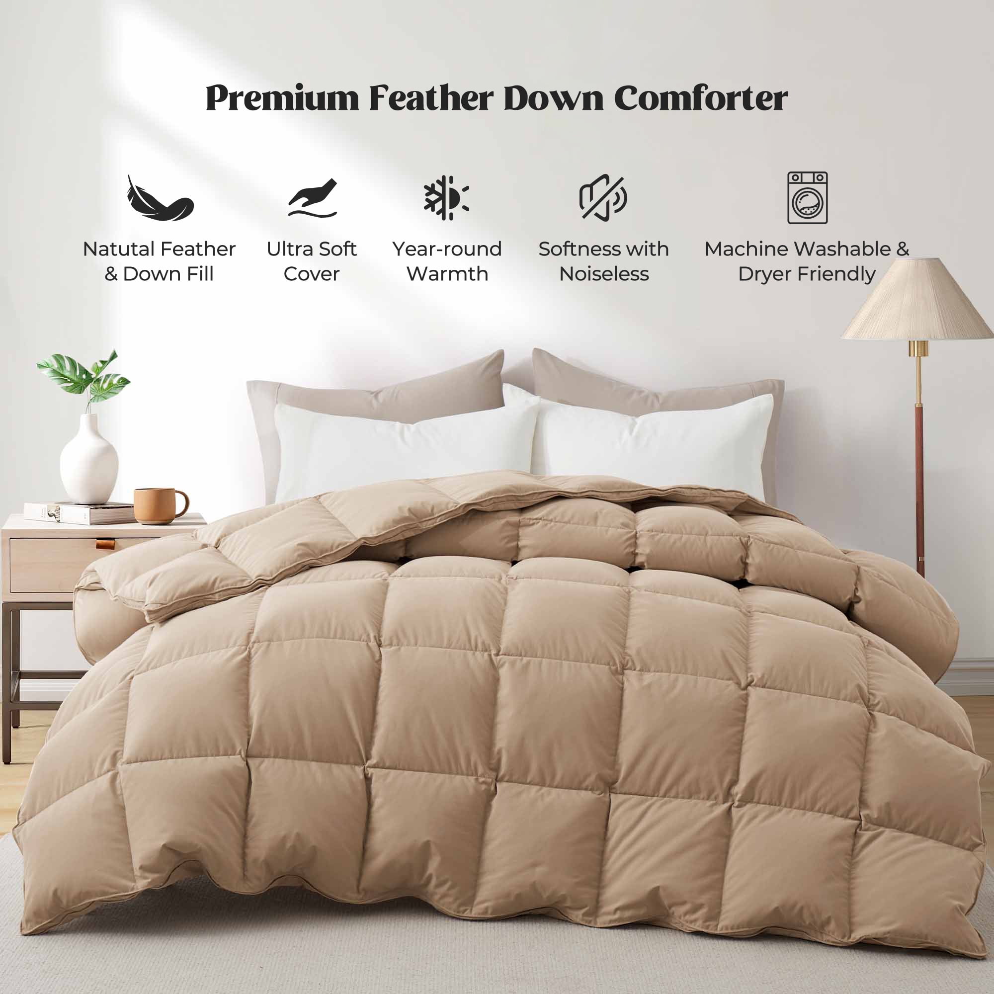 Puredown - Medium Weight Goose Feather and Down Comforter, Feather Fiber Fill, Twin/ Full/ King ...