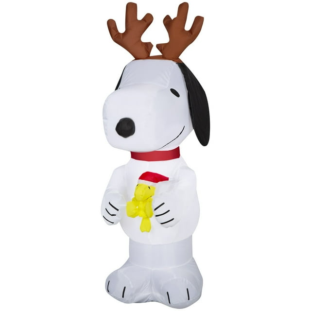 4' Gemmy Airblown Snoopy w/ Antlers and Woodstock w/ Santa Hat Yard ...