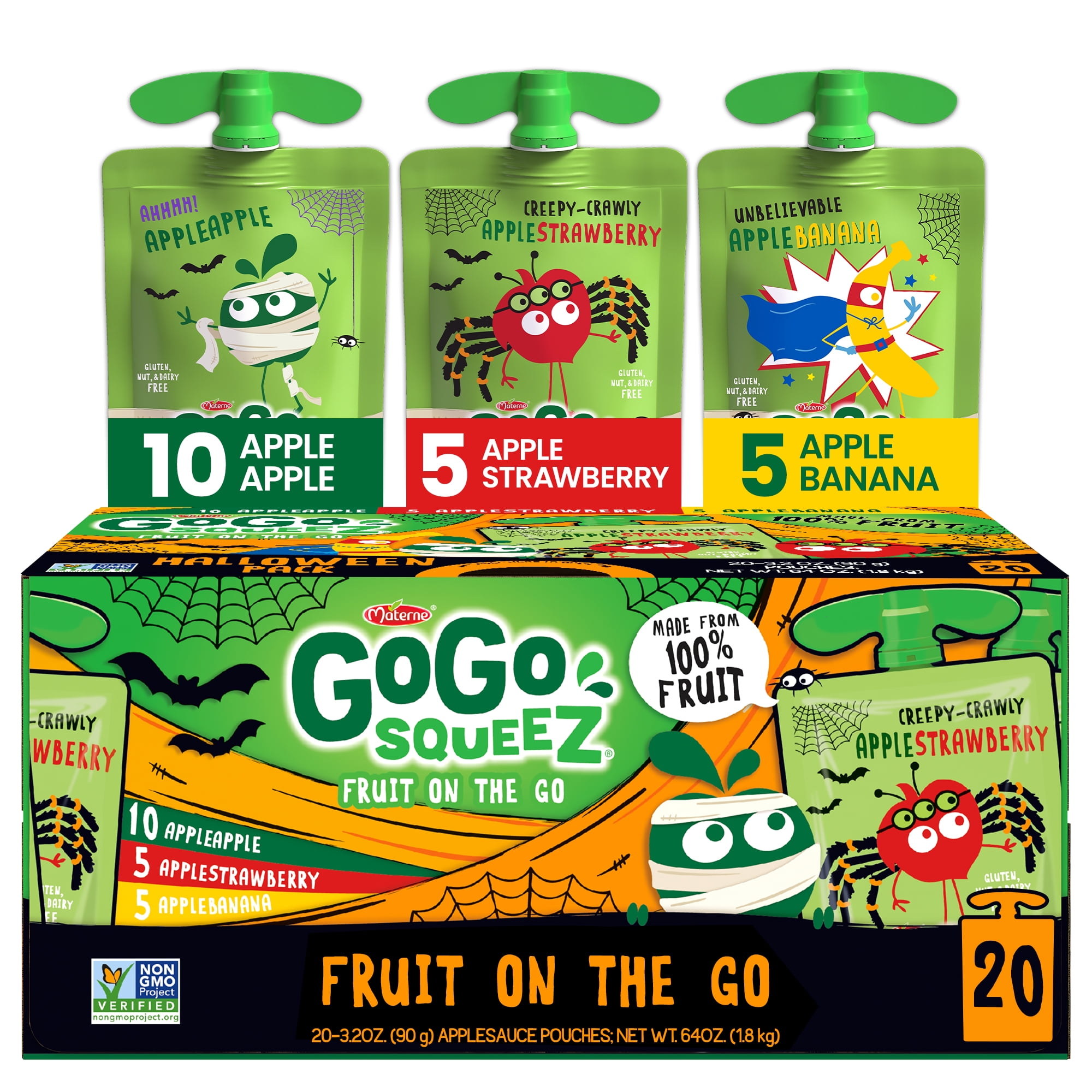 (20 Pack) GoGo Squeez Halloween Variety Pack Applesauce Pouch, 3.2 oz ...