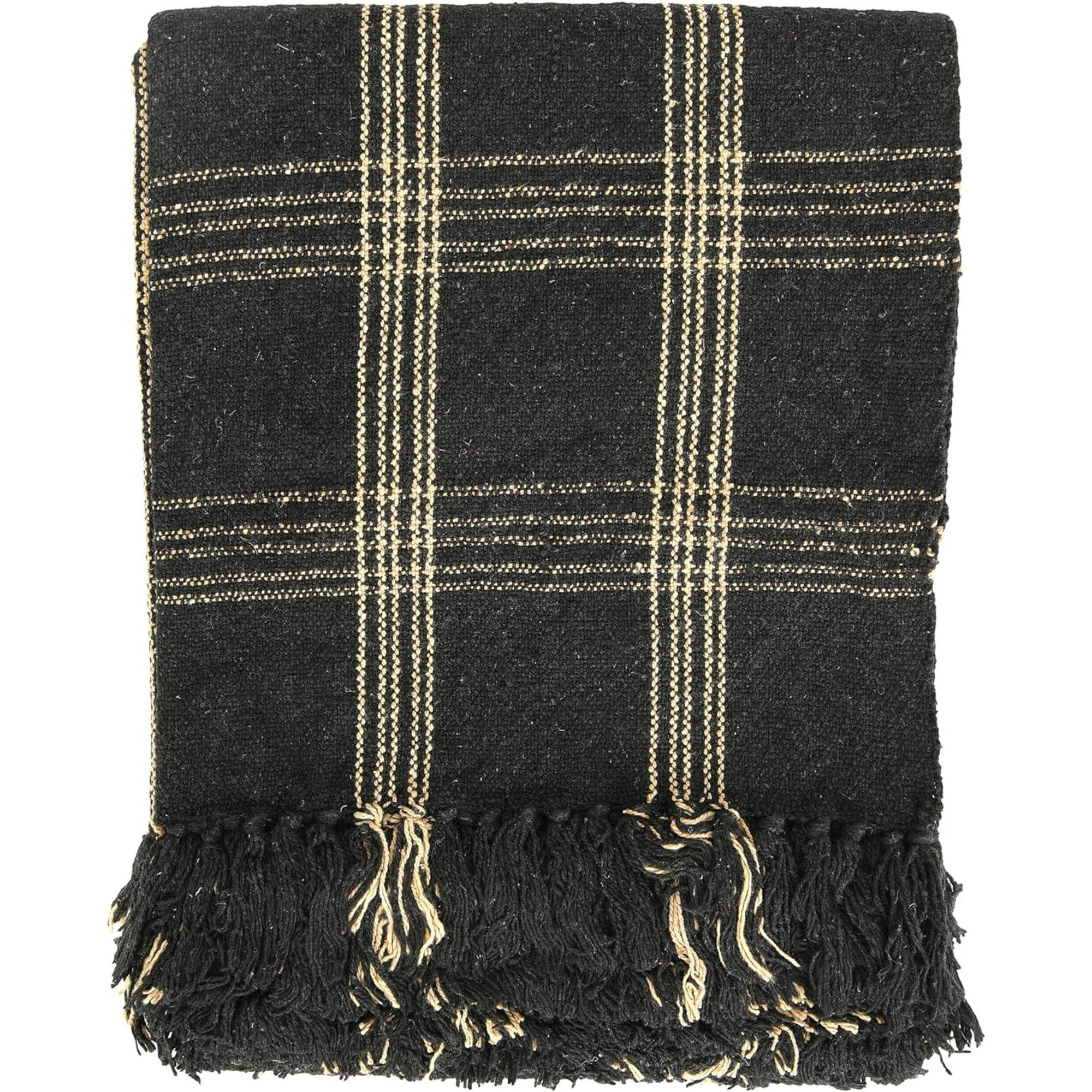 Click here for Pinesc Plaid Black & Tan Fringed Woven Cotton Blen... prices